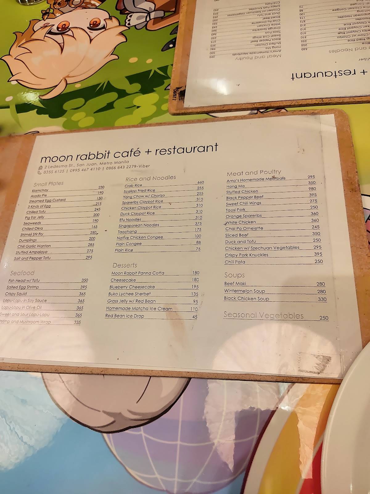 Menu at Moon Rabbit Cafe & Restaurant, San Juan