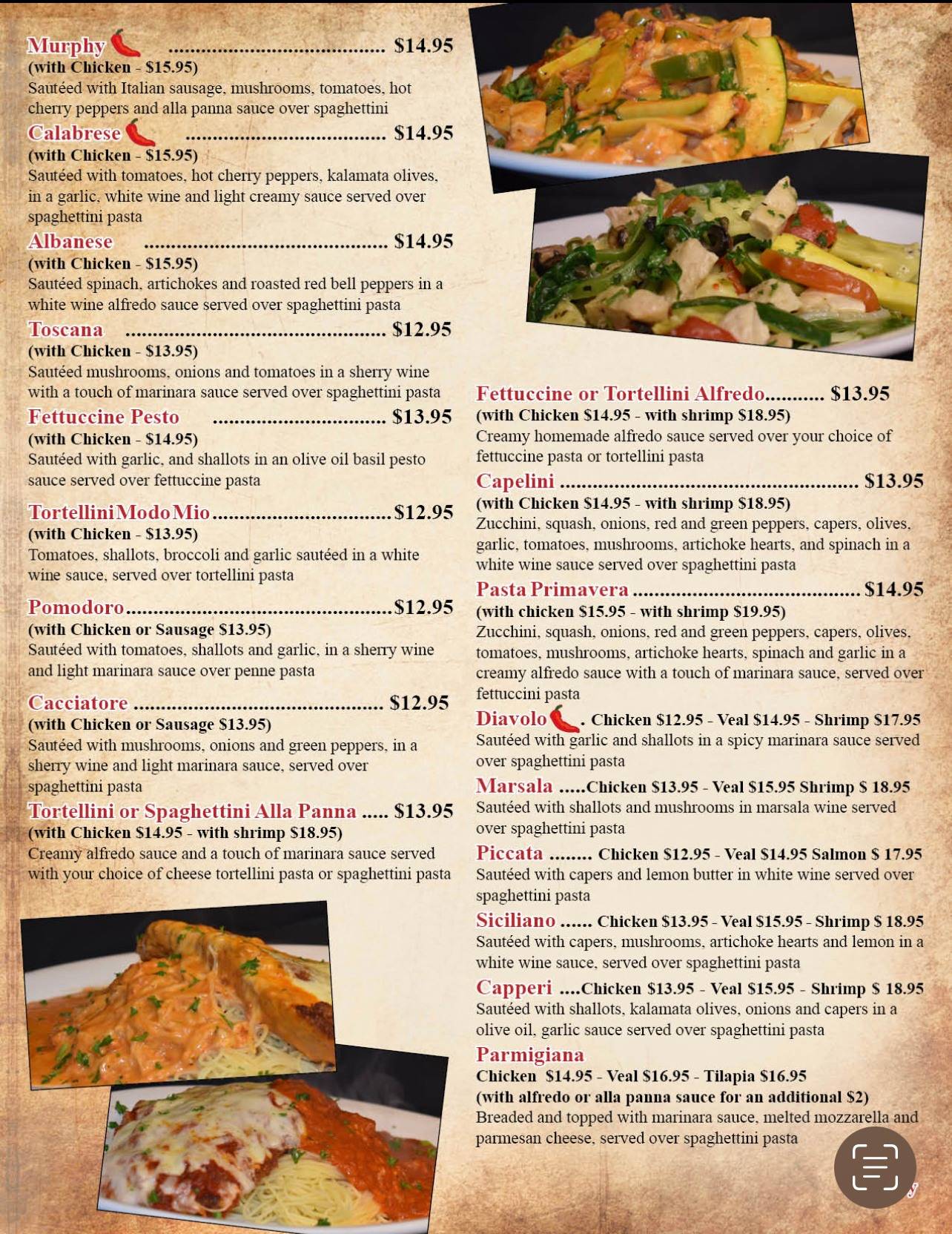Menu at Morina's Italian Restaurant, Cabot