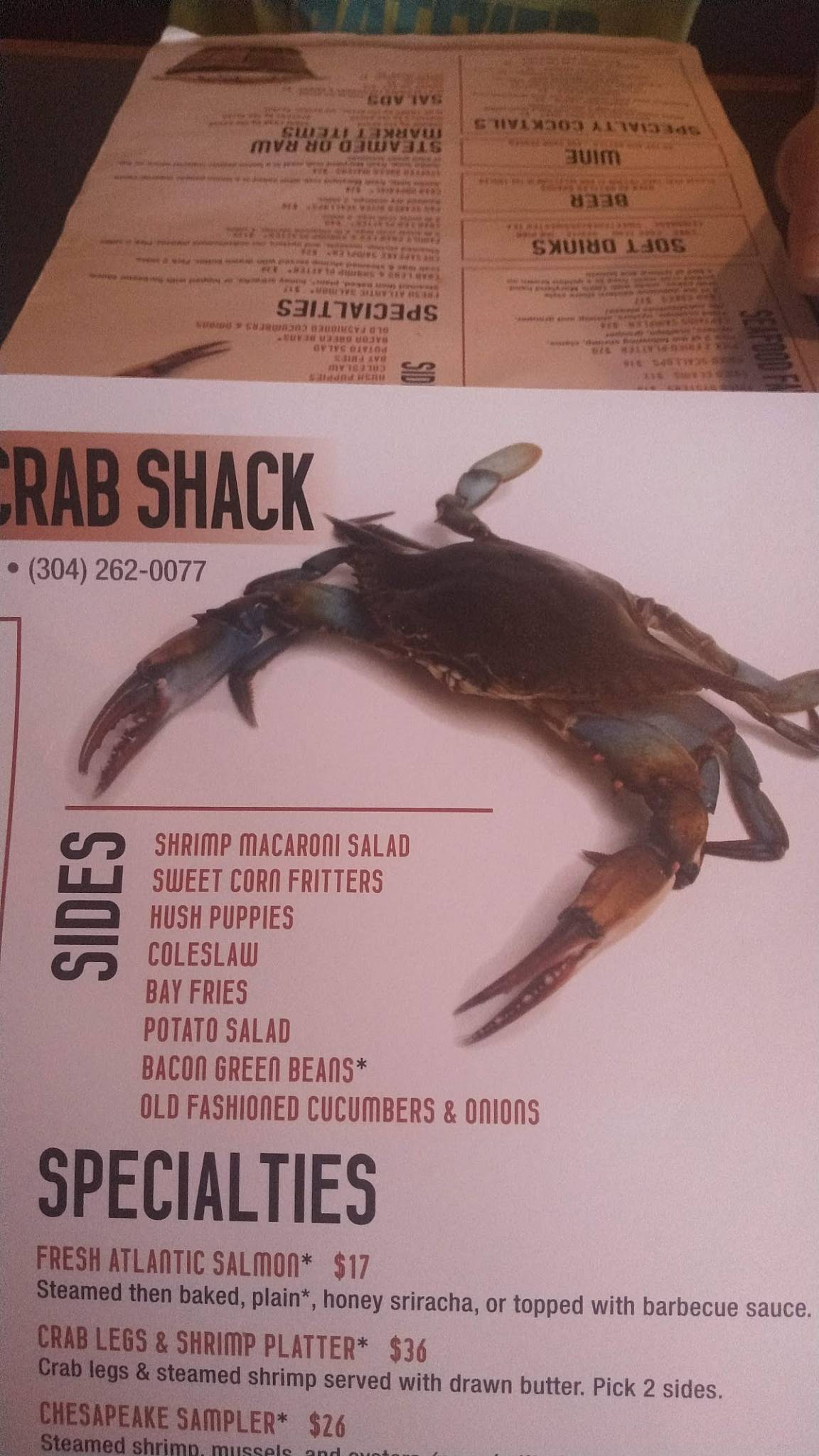 Menu at Mother Shuckers Crab Shack restaurant, Martinsburg
