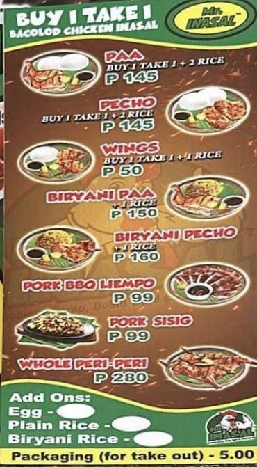 Menu at Mr Inasal Cainta restaurant, Cainta