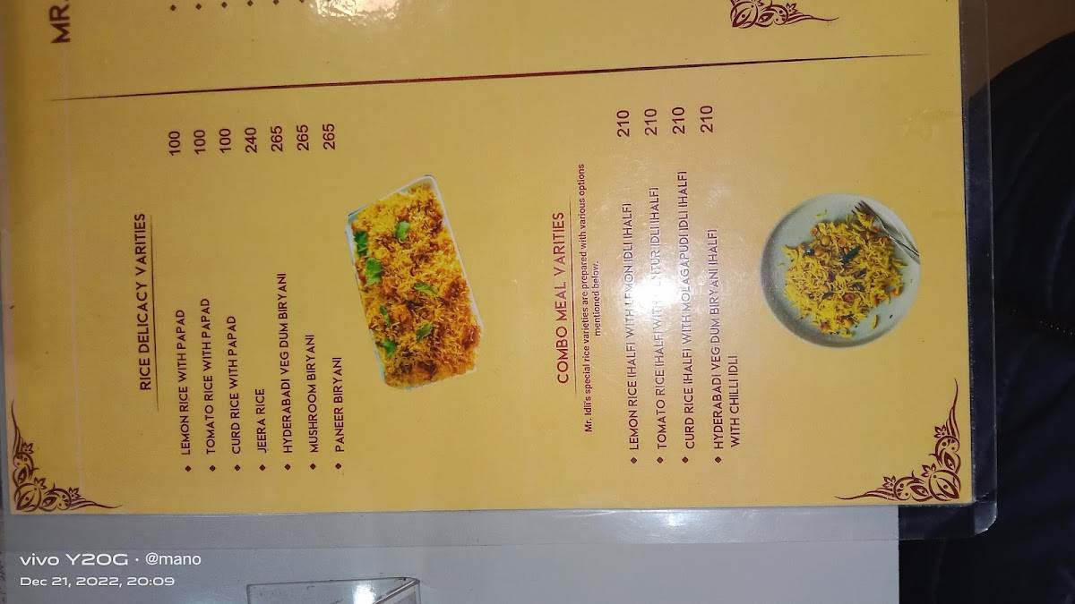 Menu at Mr idli, Jamshedpur