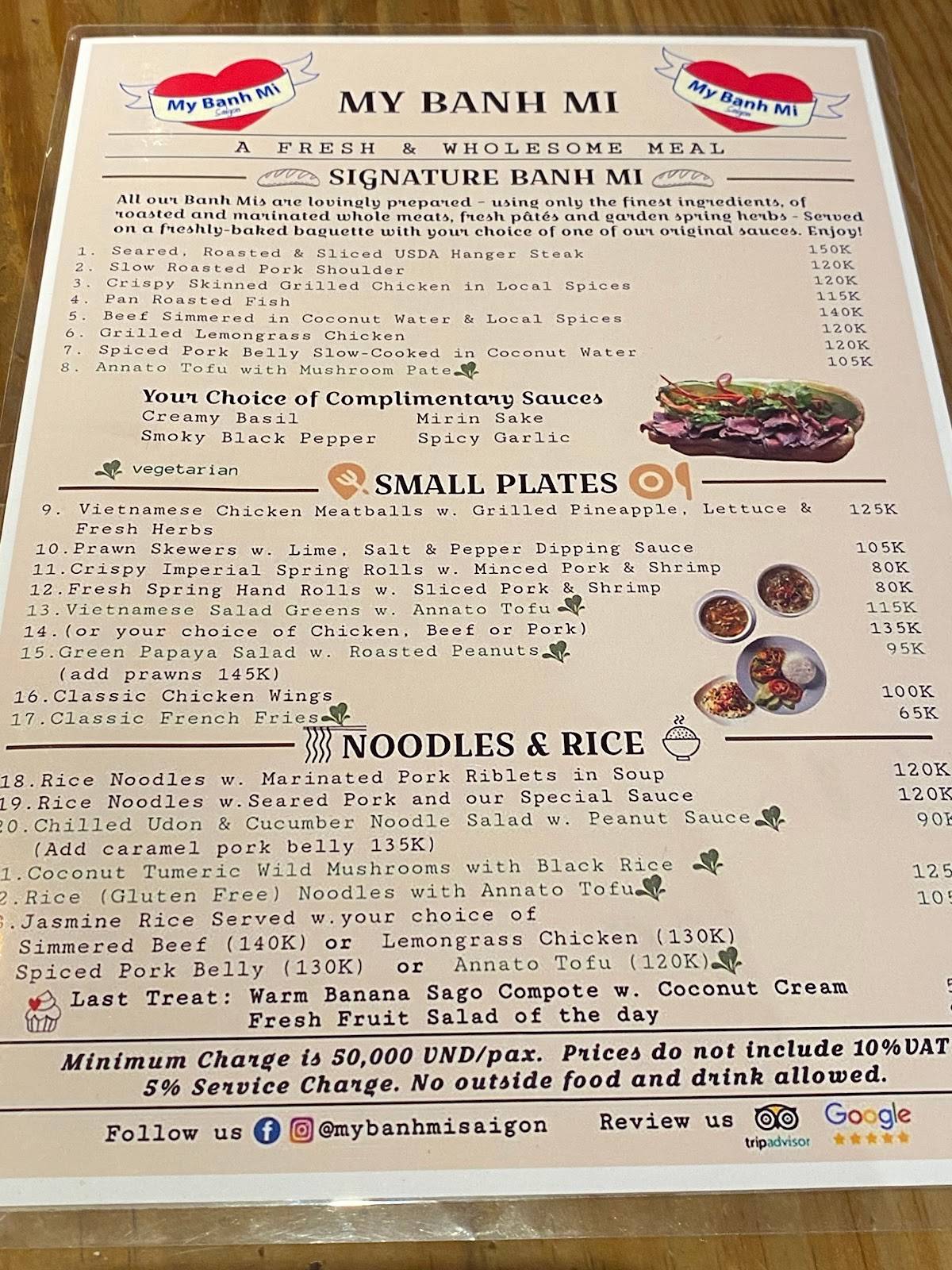 Menu at My Banh Mi restaurant, Ho Chi Minh City, 57 Đ. Nguyễn Du