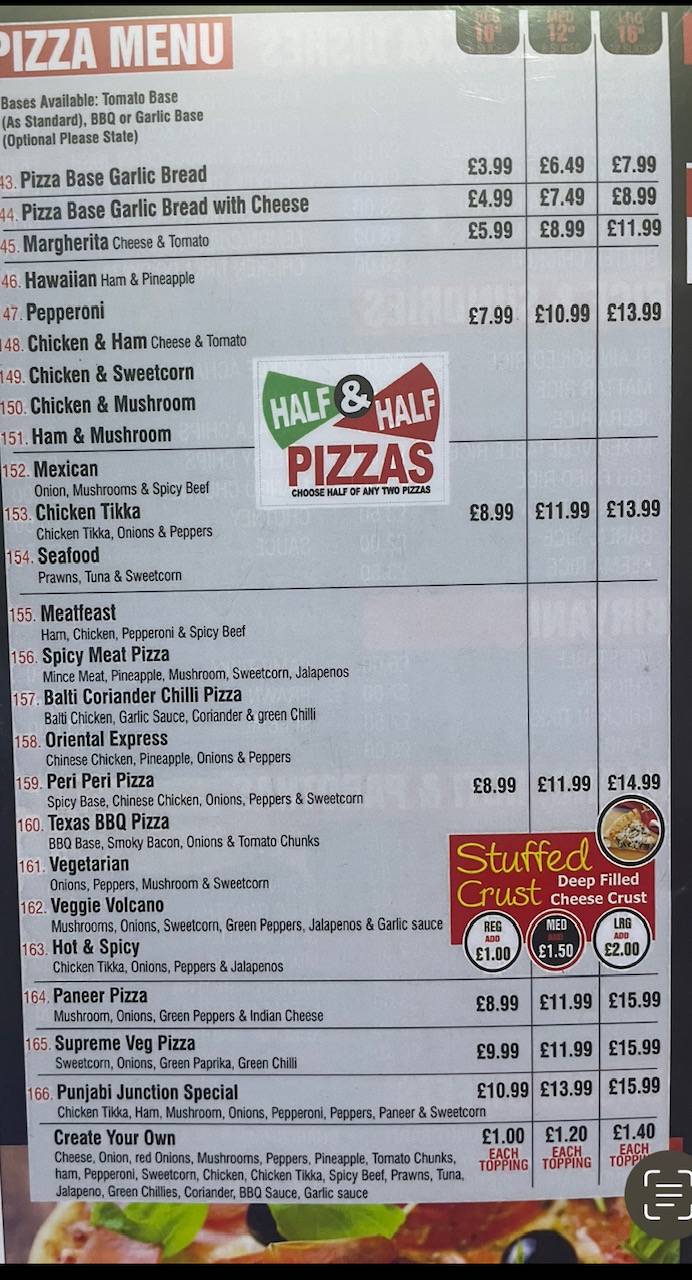Menu at NEW PUNJABI JUNCTION (INDIAN CURRY & PIZZAS) BILSTON restaurant ...