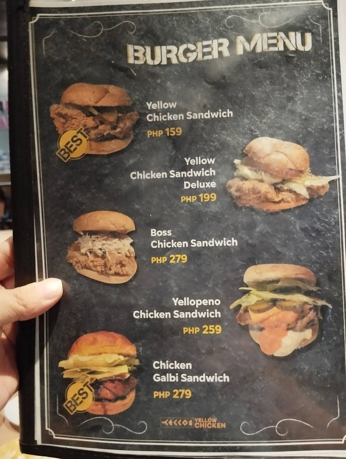 Menu at Yellow Chicken (Norang Chicken) restaurant, Angeles
