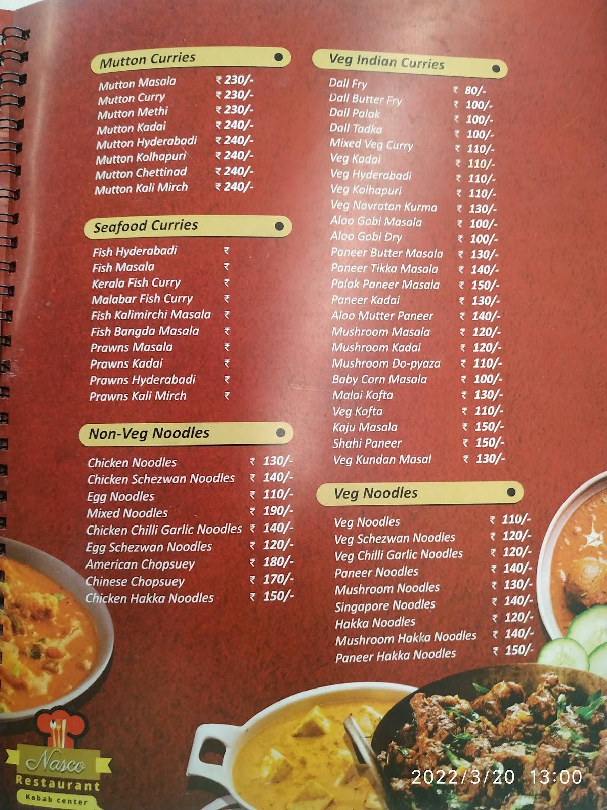 Menu at Nasco restaurant, Bengaluru