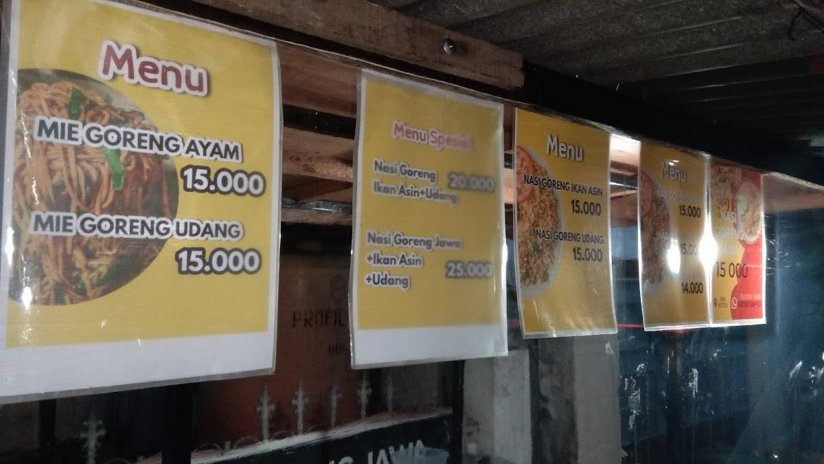 Menu at Nasi Goreng Jawa restaurant, Tarakan