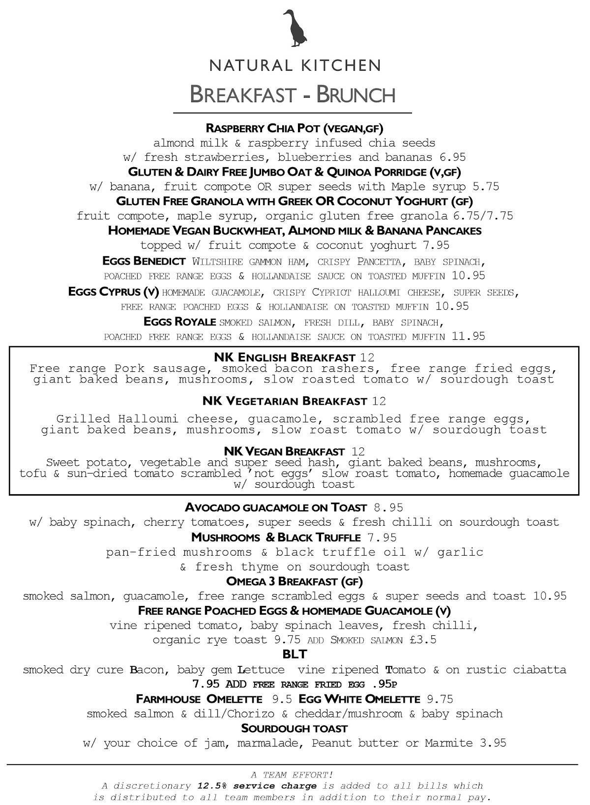 Menu at Natural Kitchen restaurant, London, 15-17 Nevill Ln