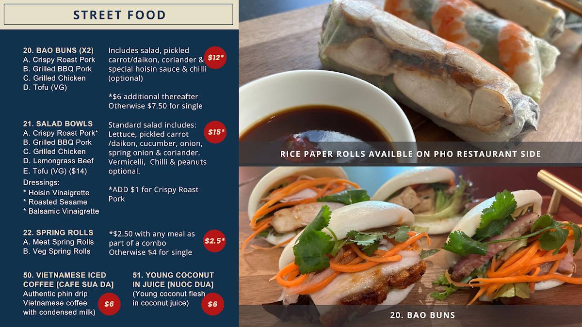Menu at Nguyen Pho & Banh Mi restaurant, Docklands