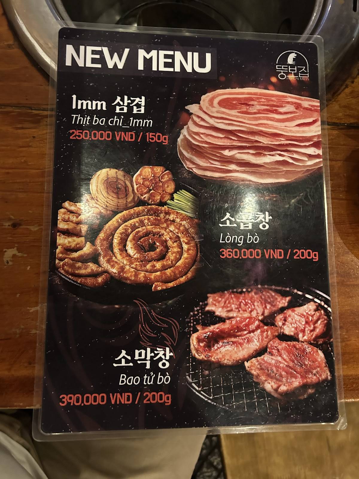 Menu at Nhà hàng Ông Mập restaurant, Ho Chi Minh City