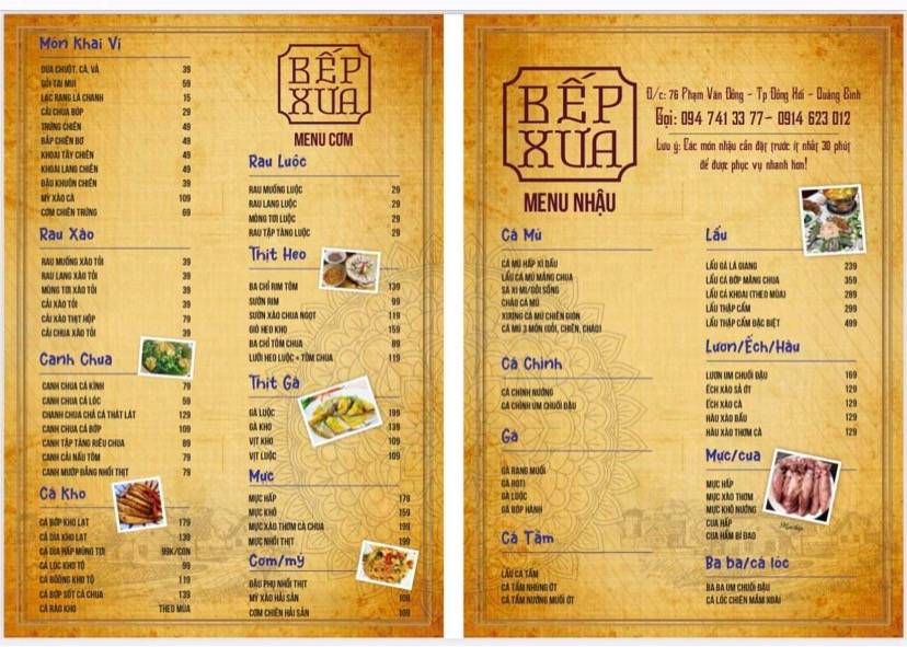 Menu at Nhà hàng bếp xưa restaurant, Đồng Hới