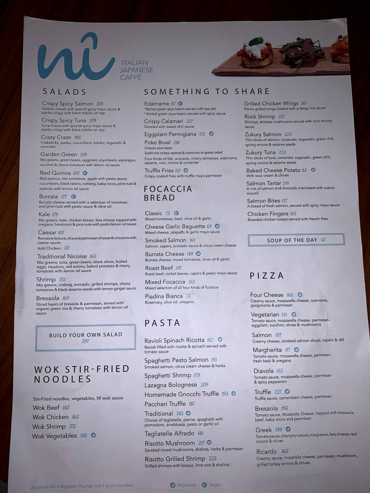 Menu at Ni Cafe, Sheikh Zayed City