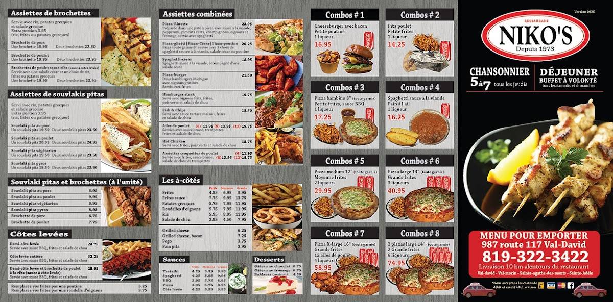 Menu au Restaurant Niko's, Val-David