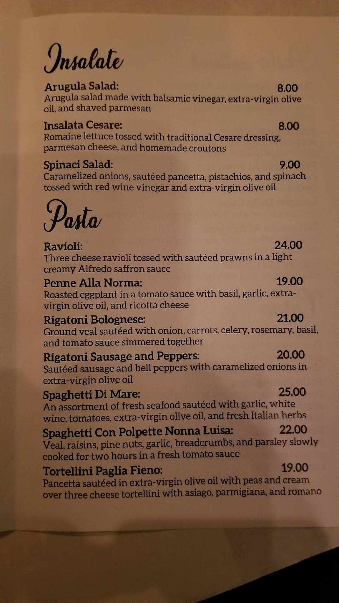 Menu at Nonna Luisa Ristorante restaurant, Anacortes