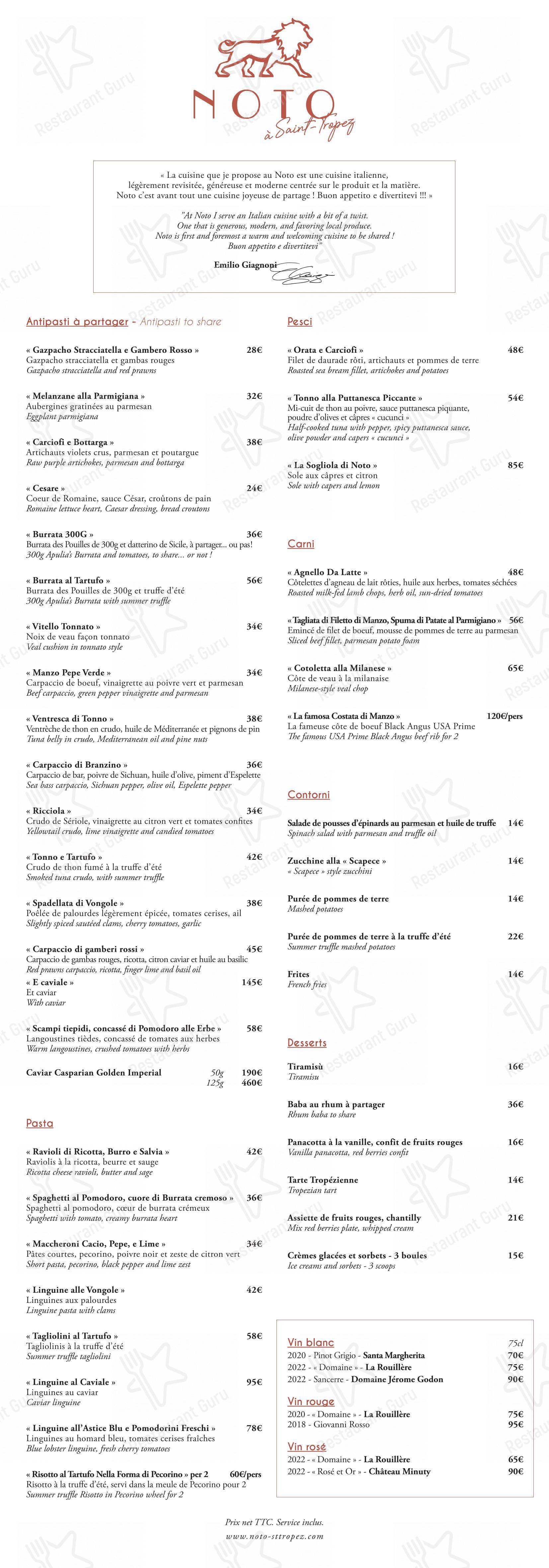 Menu au Restaurant Noto Saint-Tropez, Saint-Tropez
