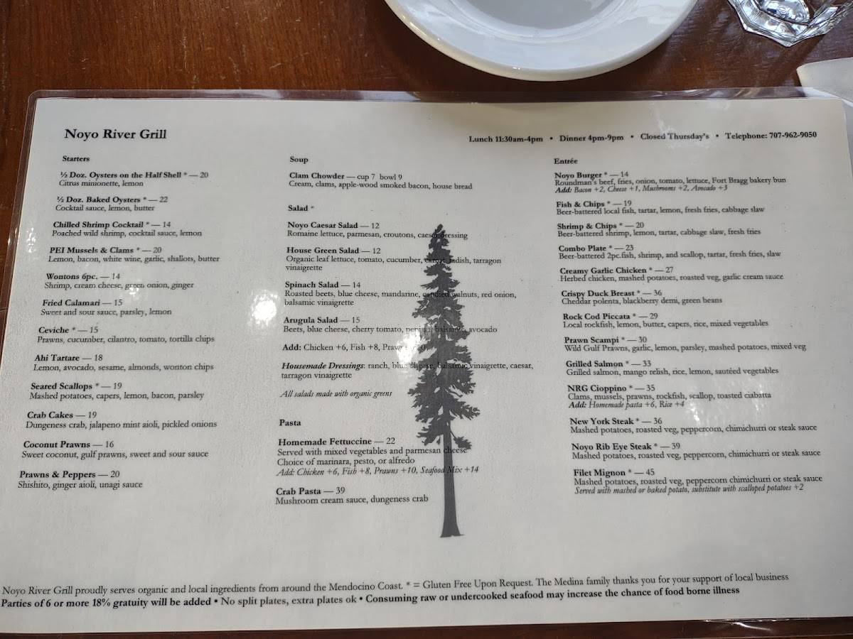 Menu at Noyo River Grill restaurant, Fort Bragg