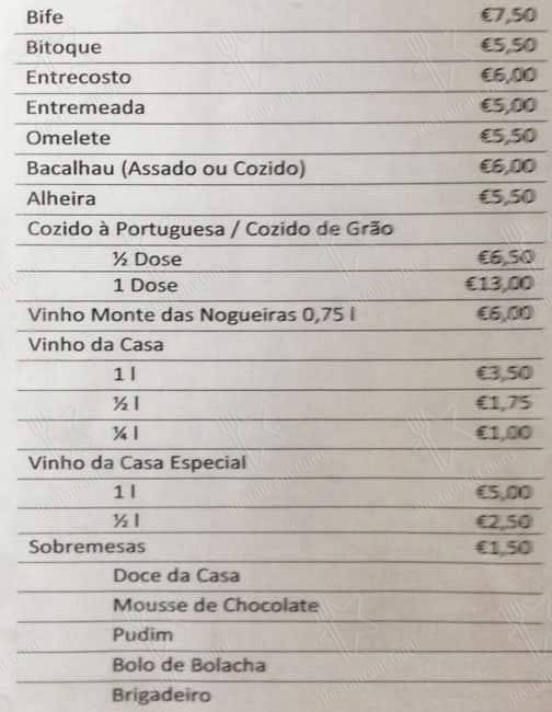 Menu em Café Snack Bar O Rosado, Sintra