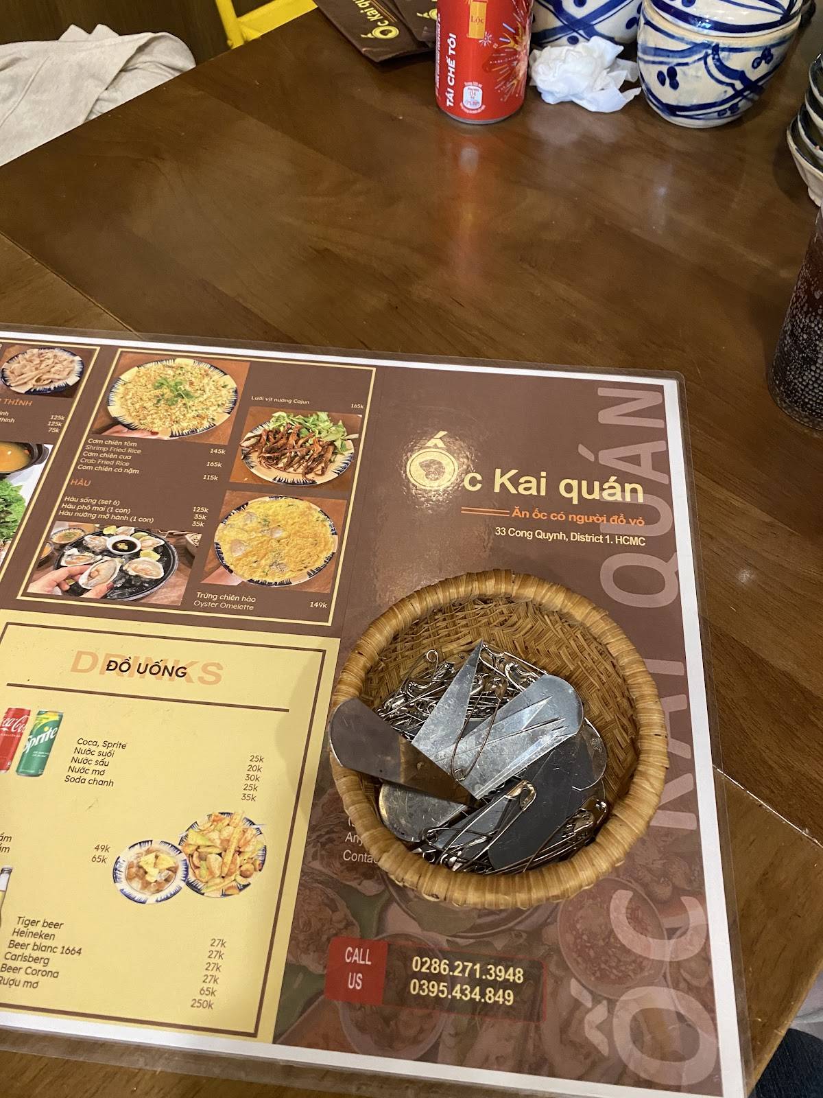 Menu at ỐC KAI QUÁN restaurant, Ho Chi Minh City
