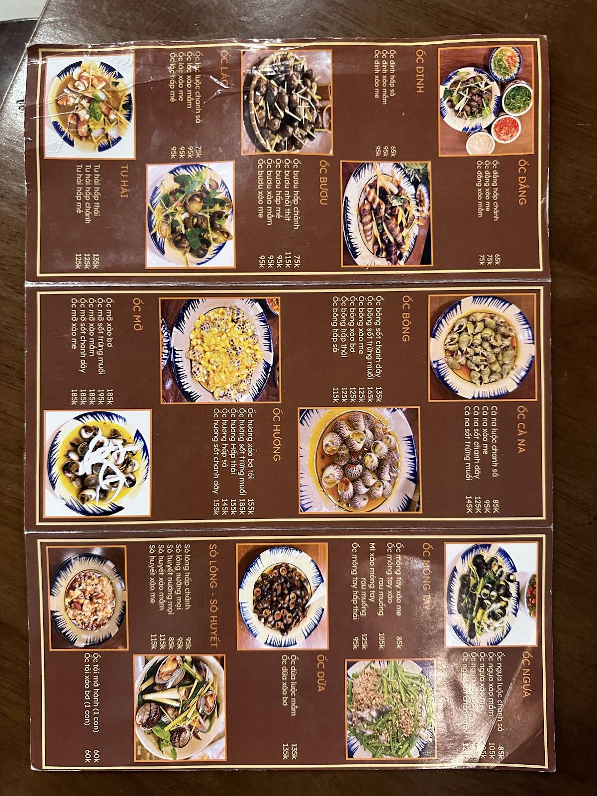 Menu at ỐC KAI QUÁN restaurant, Ho Chi Minh City