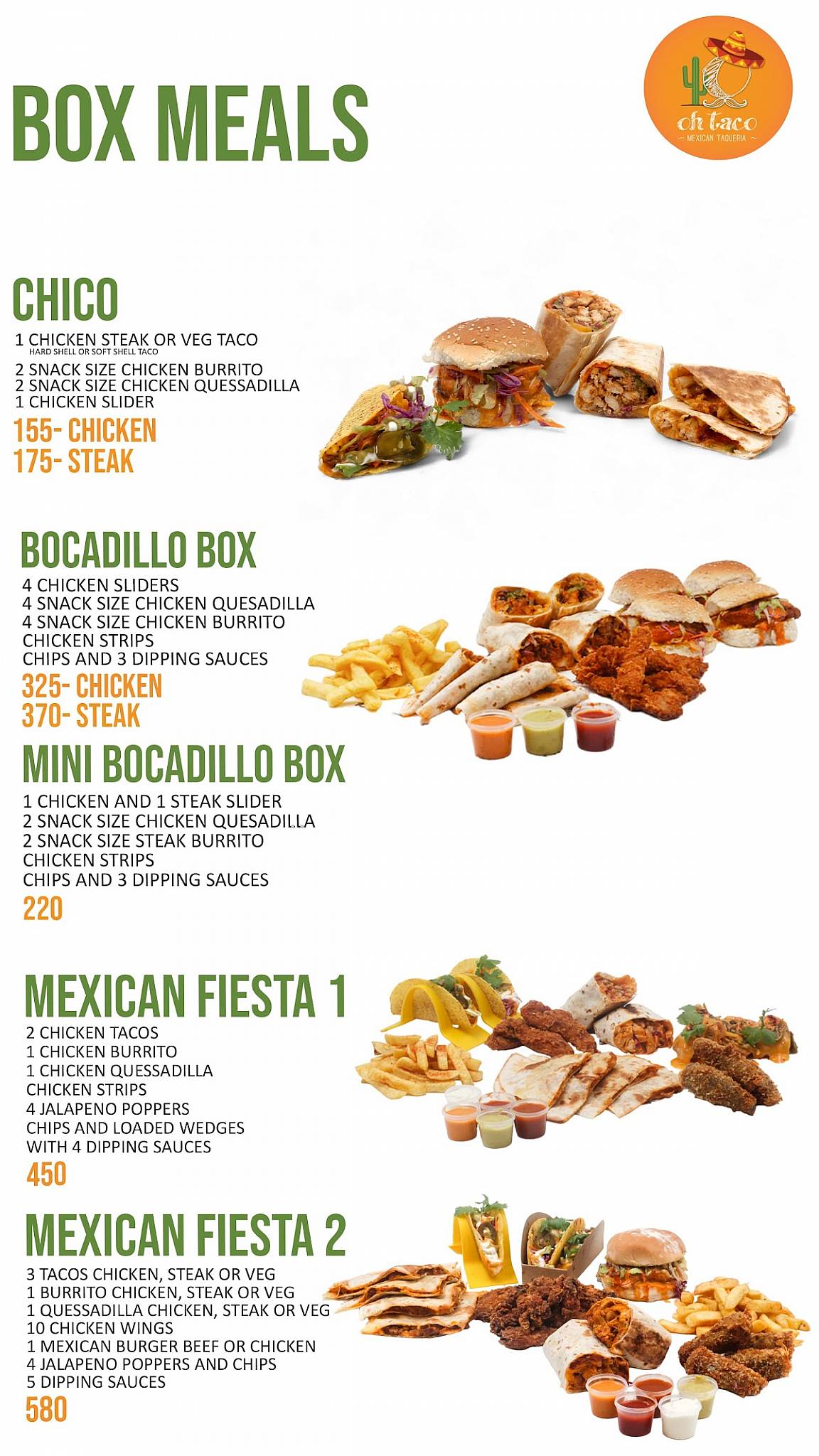 Menu at Oh taco restaurant, Durban