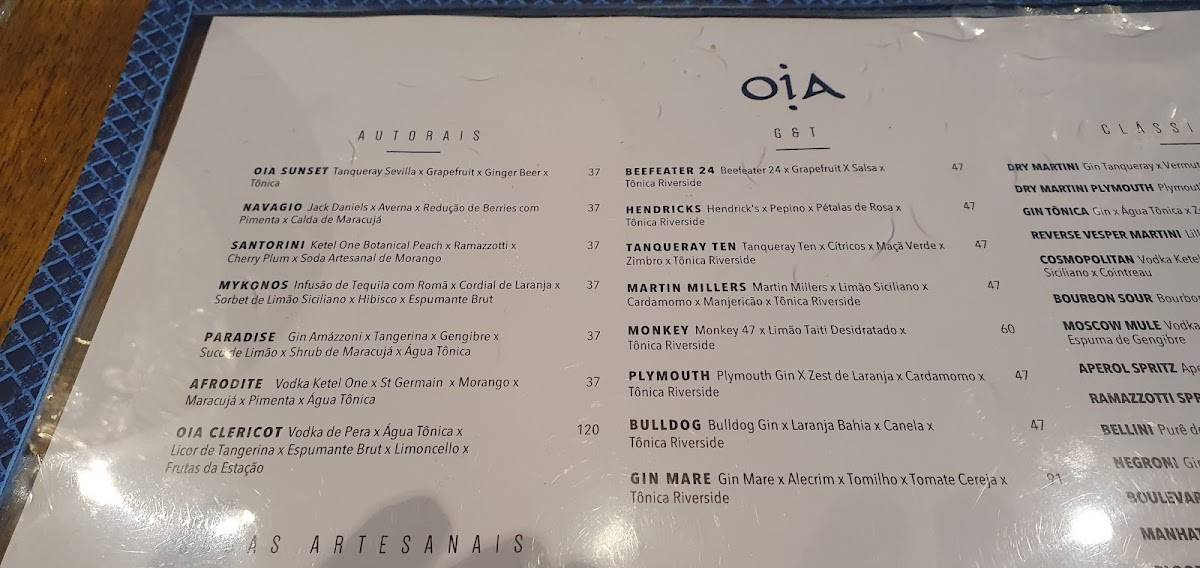 Menu em Oia Cozinha Mediterrânea restaurante, Rio de Janeiro