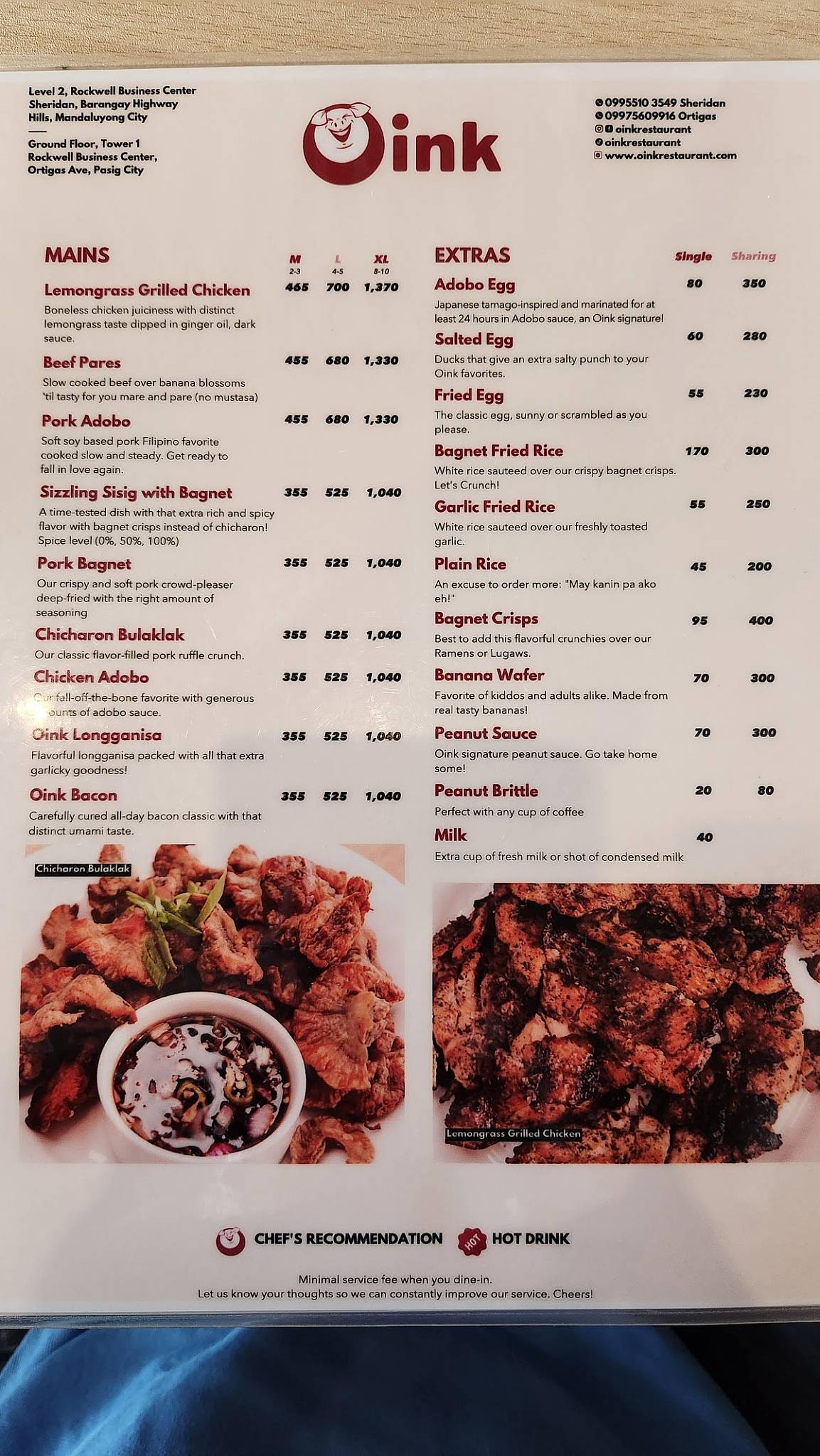 Menu at Oink at Rockwell Sheridan restaurant, Mandaluyong