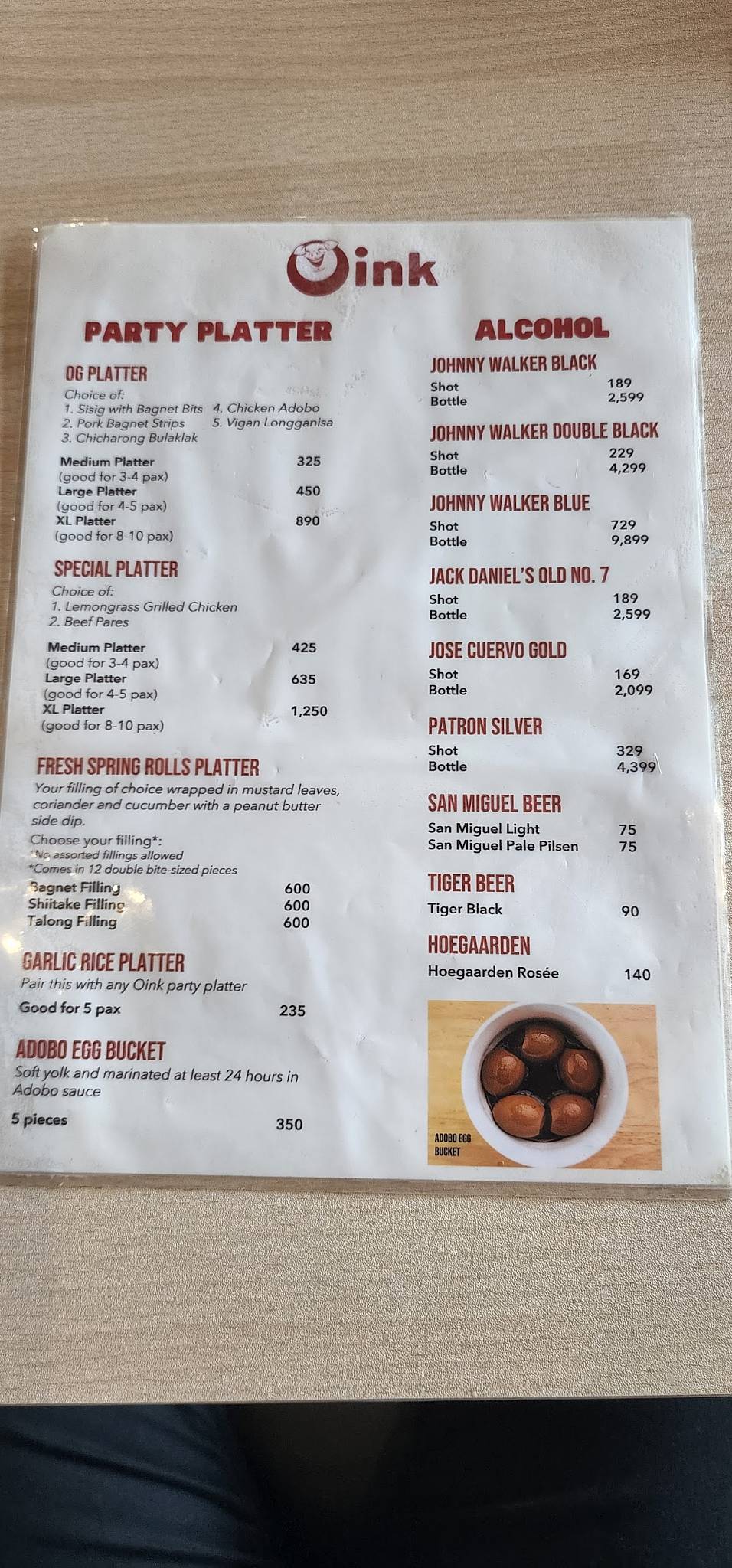 Menu at Oink at Rockwell Sheridan restaurant, Mandaluyong