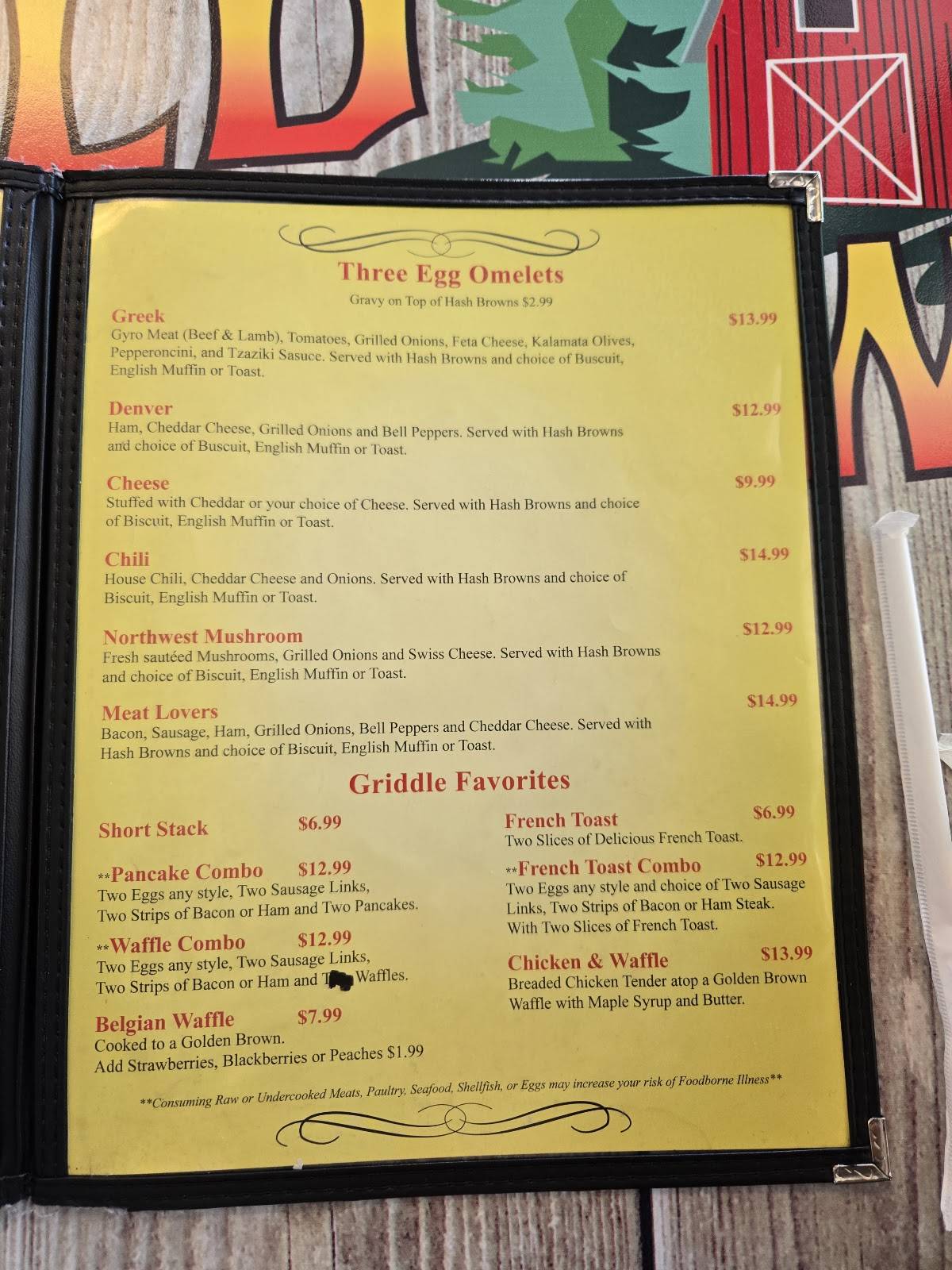 Menu at Old Town Burger & Breakfast restaurant, Battle Ground