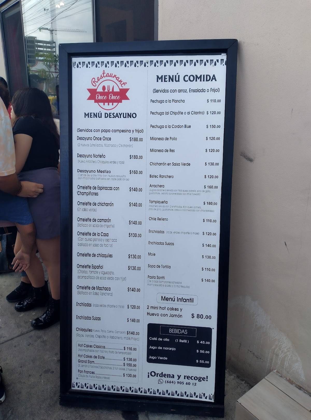 Carta de Once Once Restaurant, Tijuana, C. de la Nieve 257