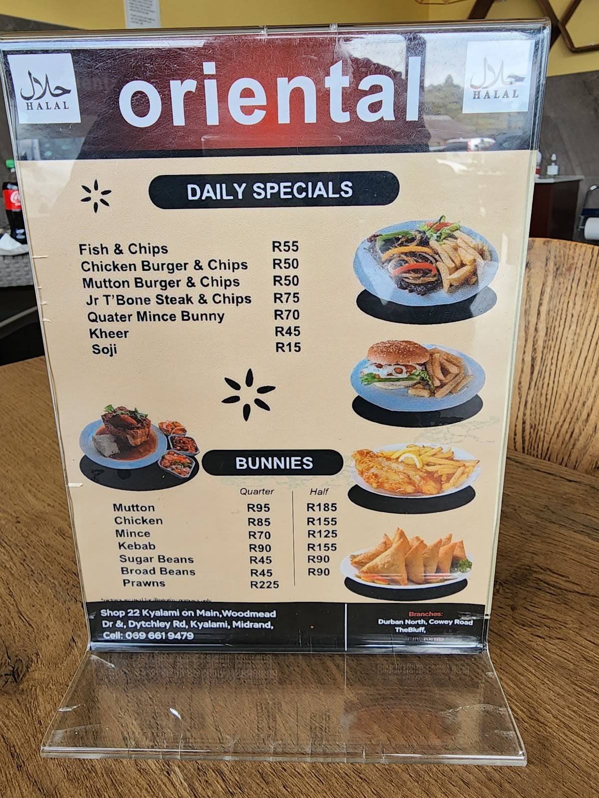 Menu at Oriental Kyalami restaurant, Midrand