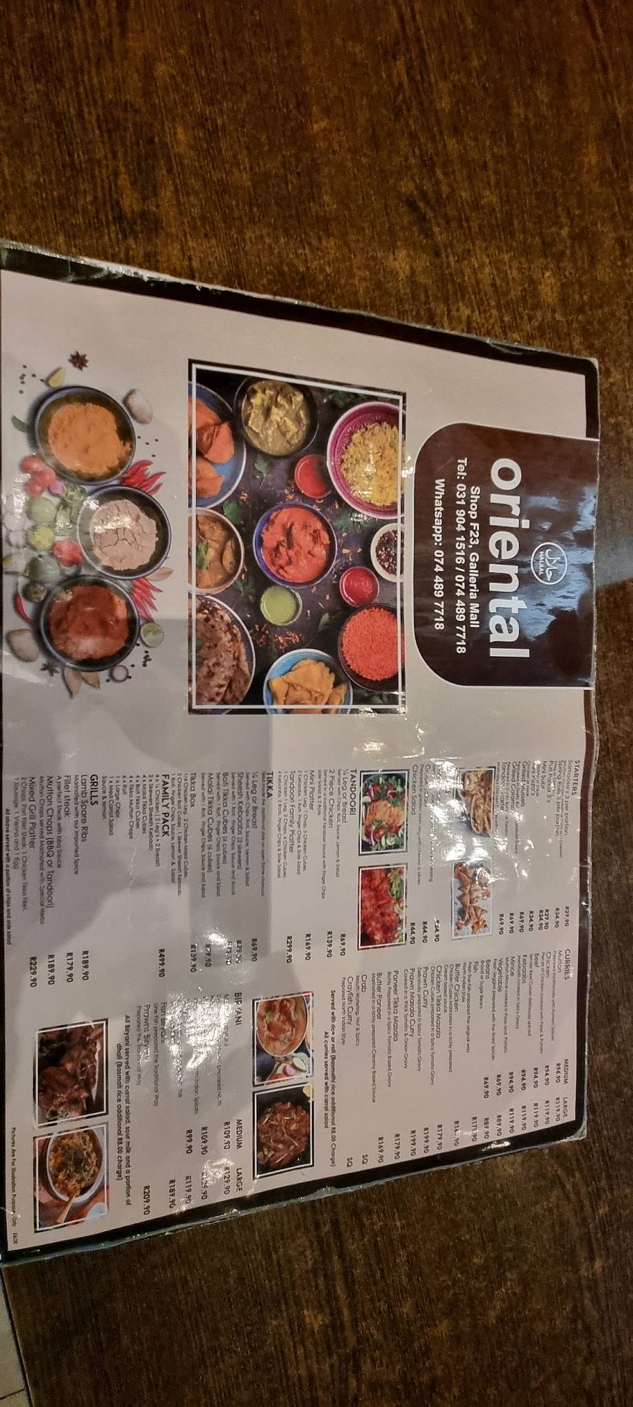 Menu at Oriental Restaurant Galleria Mall, Amanzimtoti