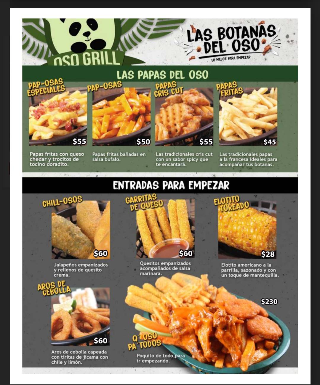 Carta del restaurante Oso Grill Cumbres, Monterrey