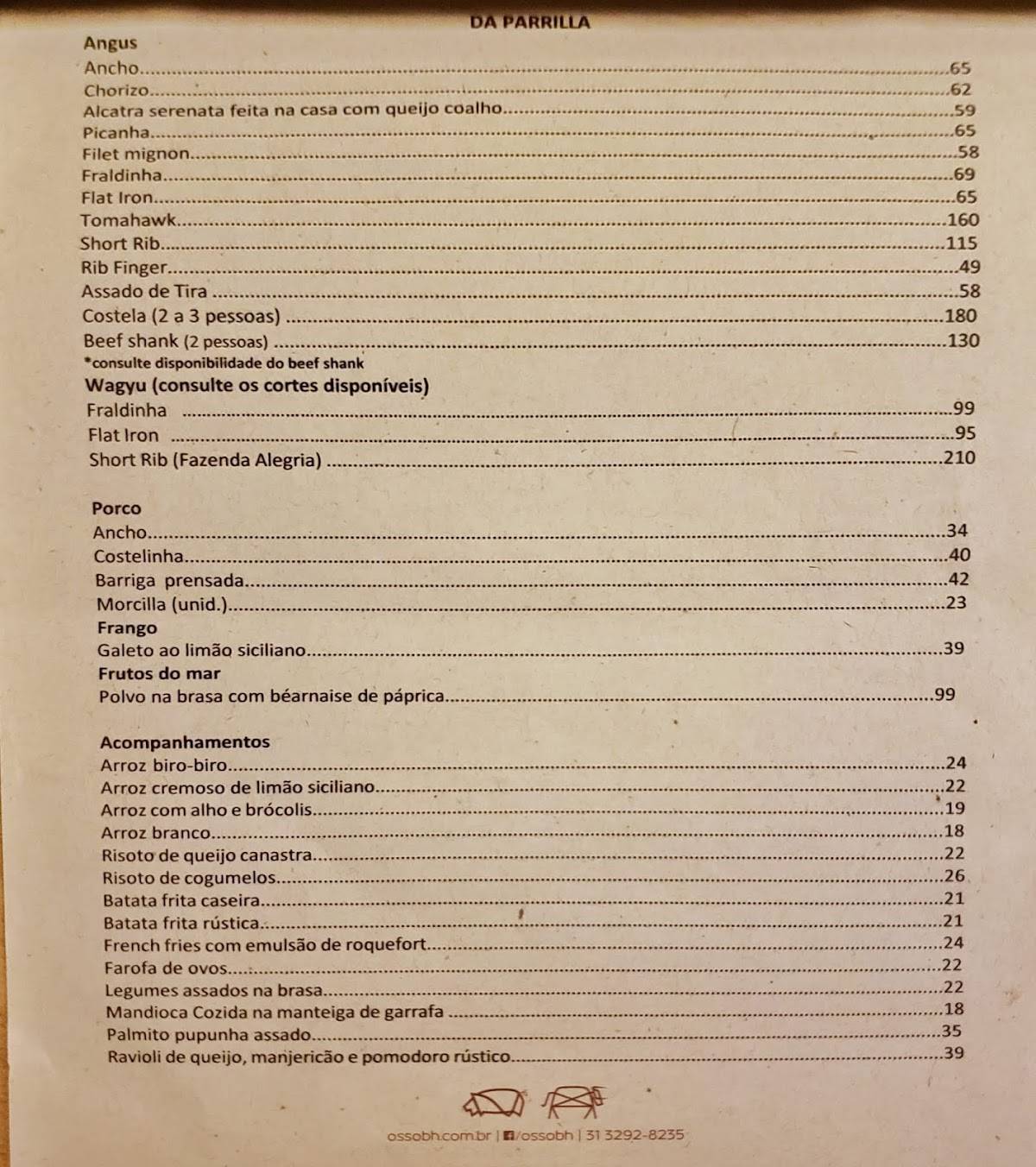 Menu em OssO - Serena Mall restaurante, Nova Lima