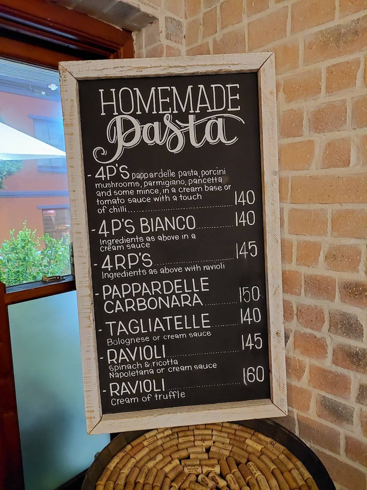 Menu at Osteria Tarantino restaurant, Cape Town
