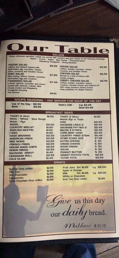 Menu at Our Table Family Restaurant, Otsego