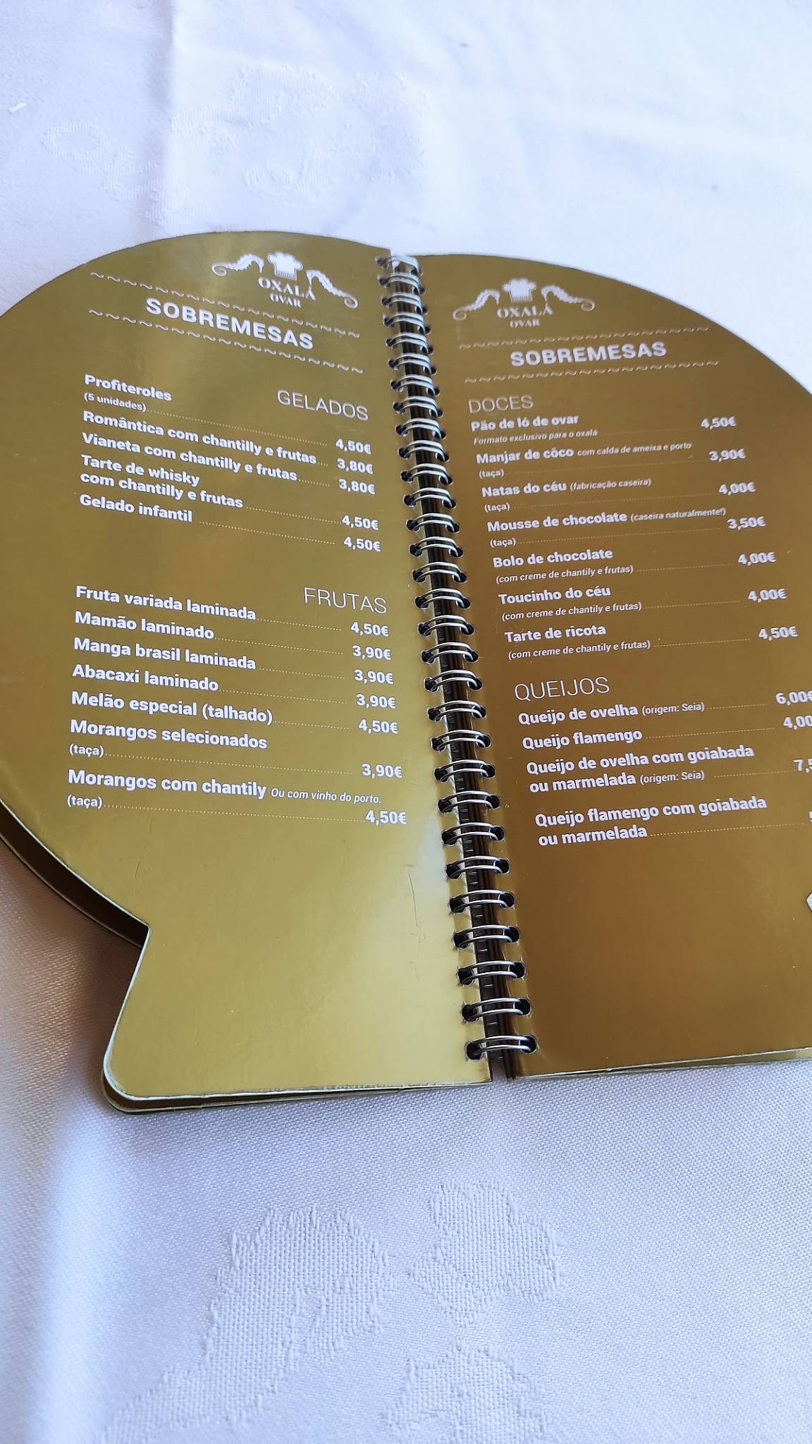 Menu em Oxala restaurante, Ovar