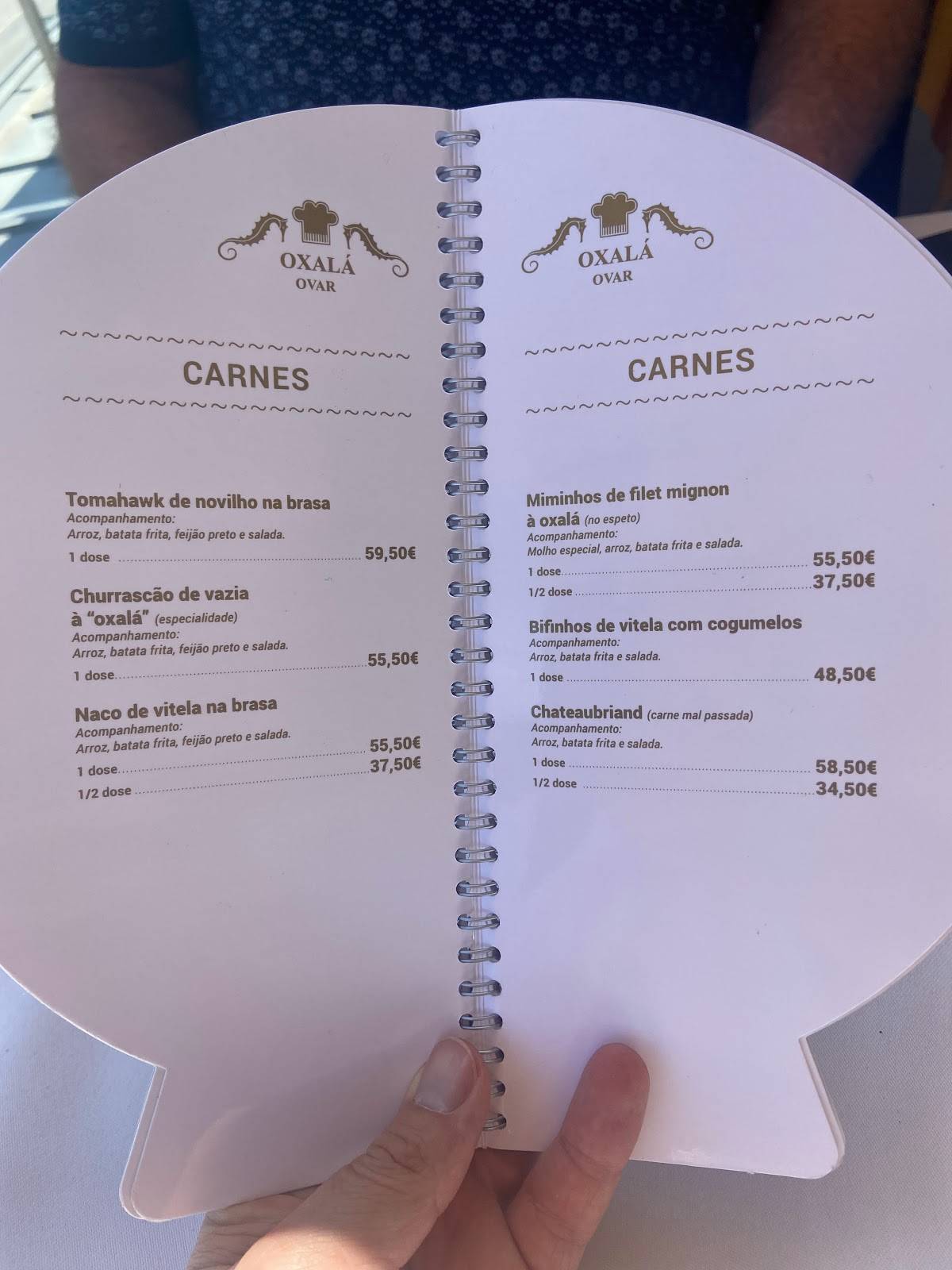 Menu em Oxala restaurante, Ovar