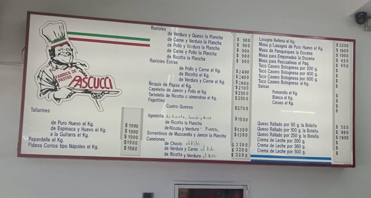 Menu at PASCUCCi PASTAS - CENTRO restaurant, Argentina