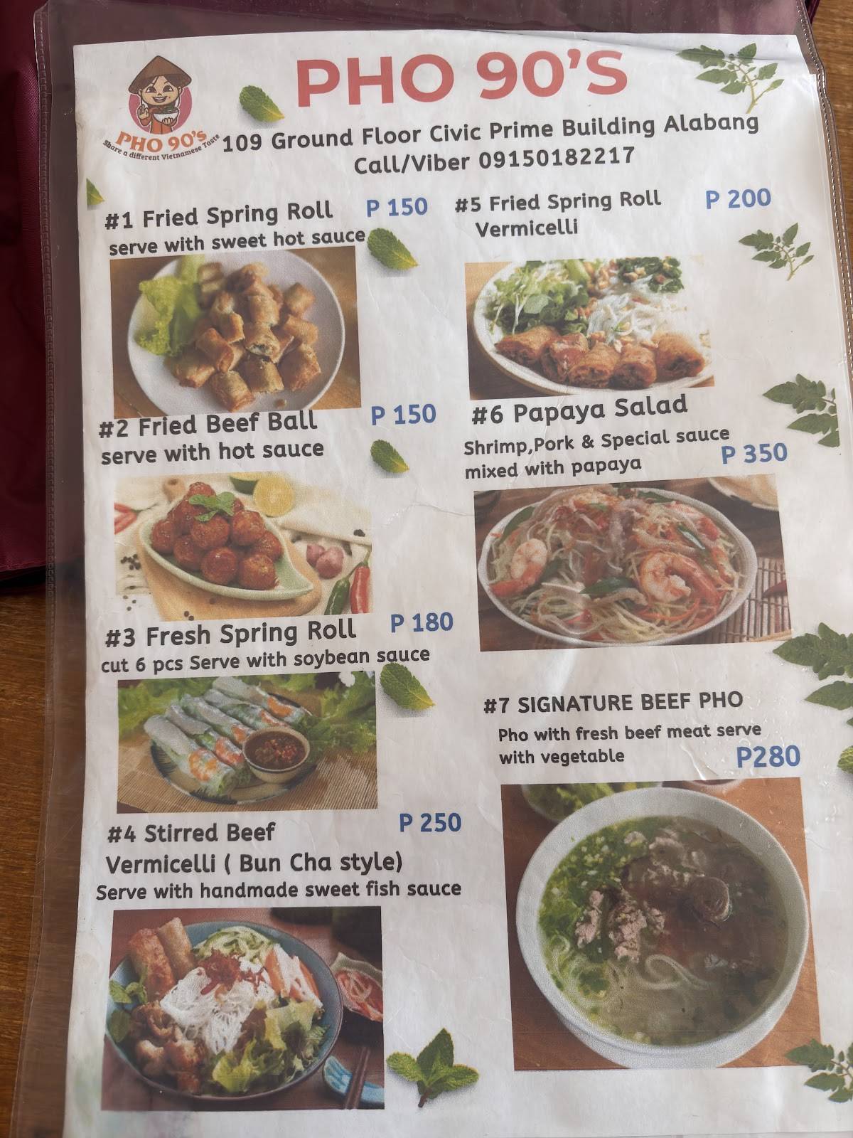 Menu at PHO 90'S restaurant, Muntinlupa