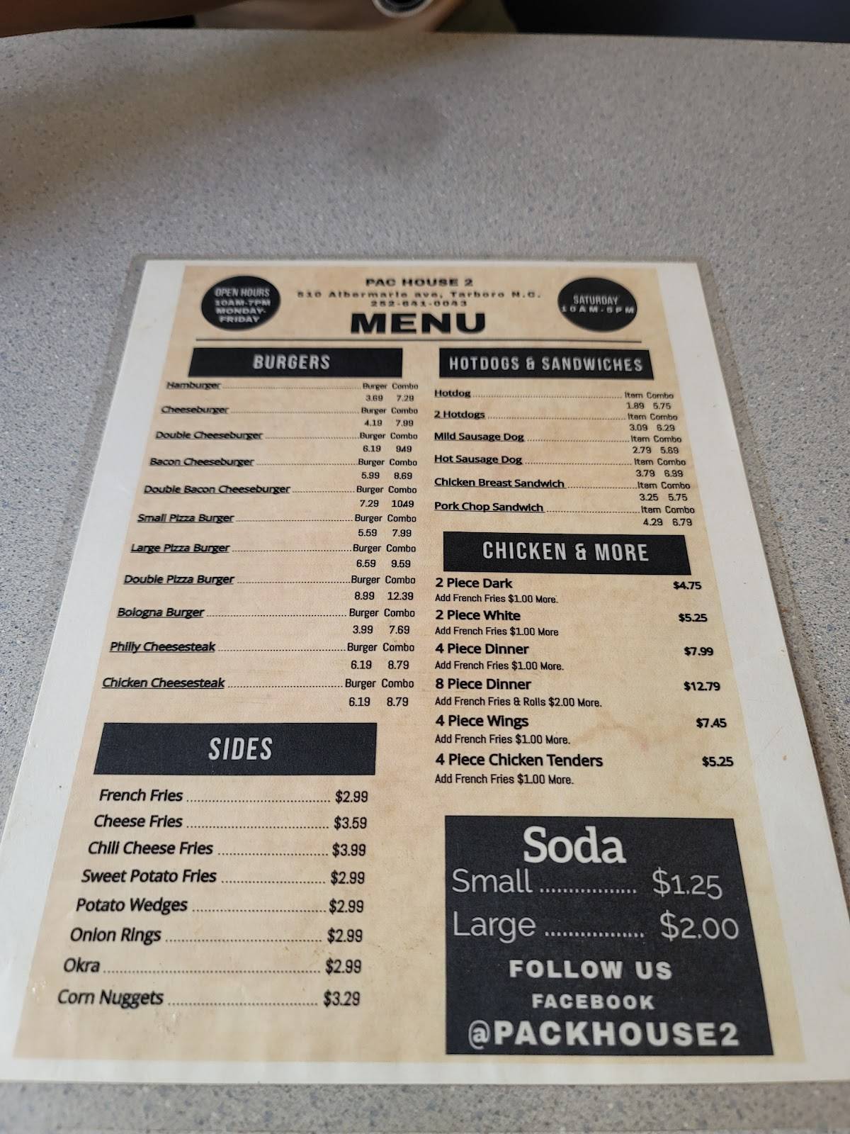 Menu at Packer Grill Two restaurant, Tarboro
