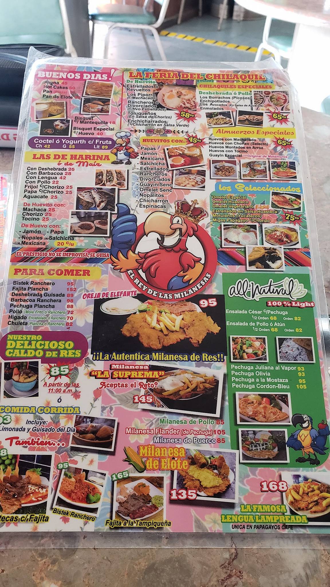 Carta de Papagayos Café, Matamoros