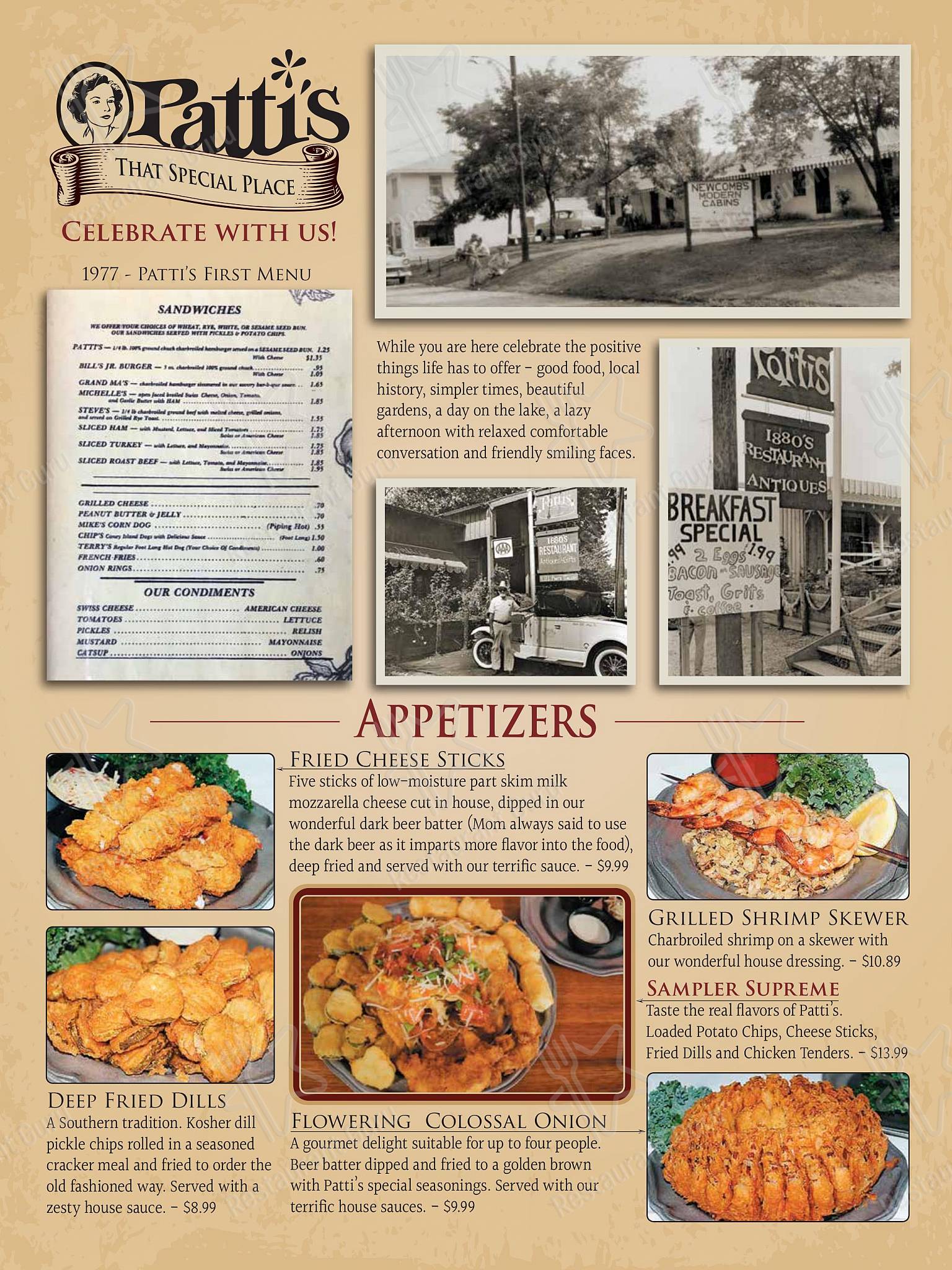 Menu at Patti's 1880's Settlement restaurant, Grand Rivers
