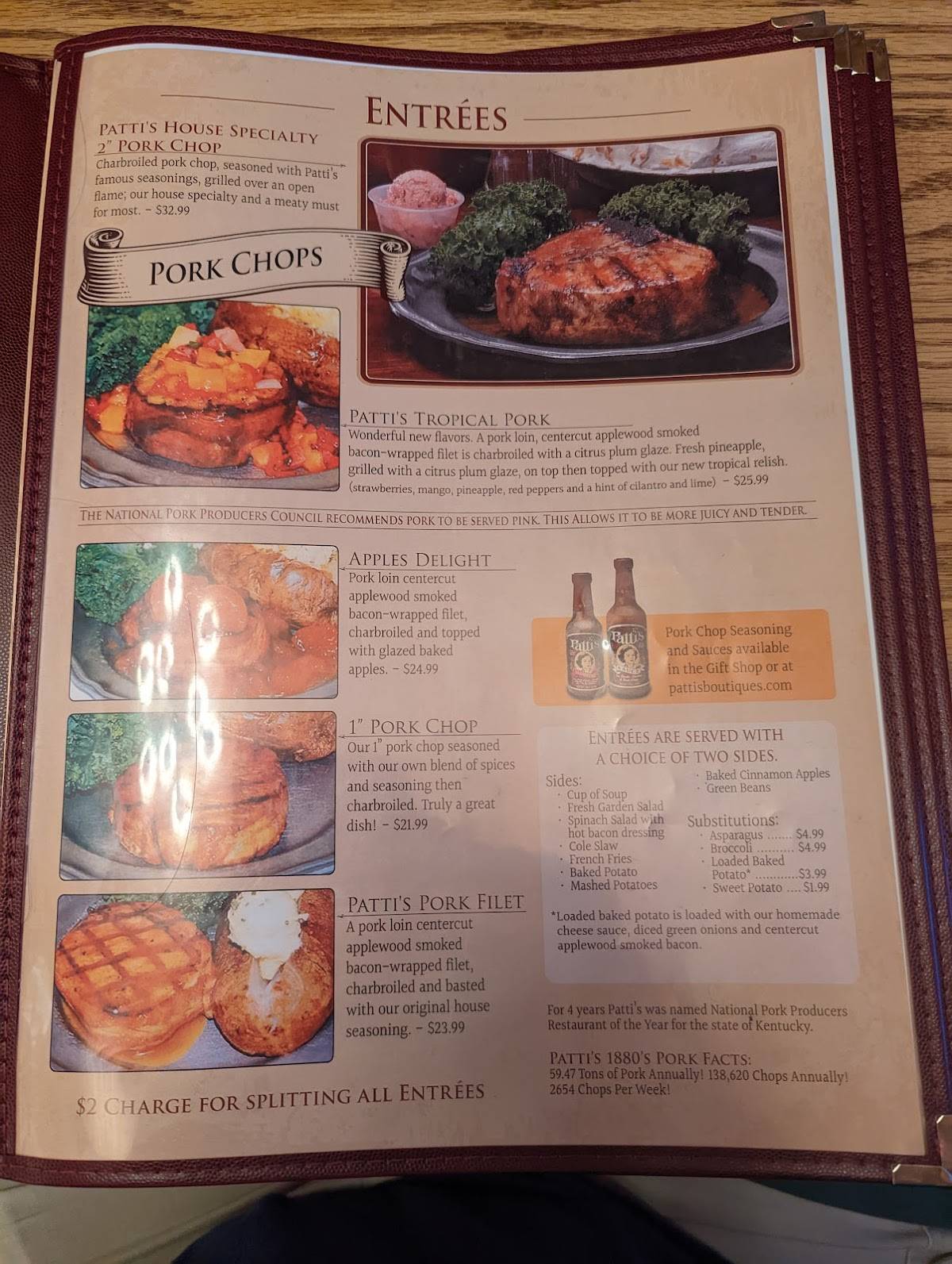 Menu at Patti's 1880's Settlement restaurant, Grand Rivers