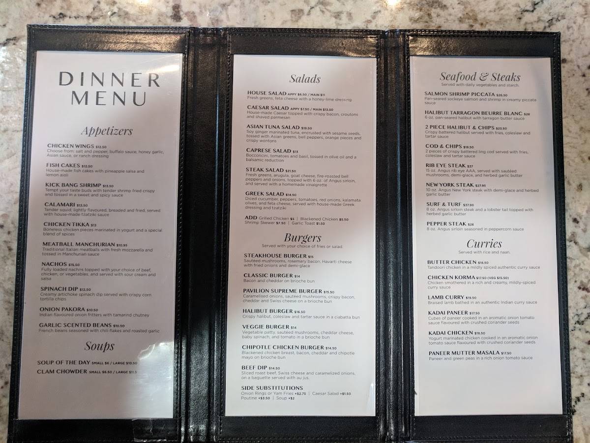 Menu at Pavilion Restaurant, Prince Rupert