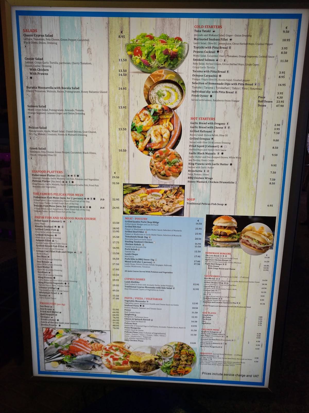 Menu at Pelican Restaurant, Paphos, At the Paphos Harbour