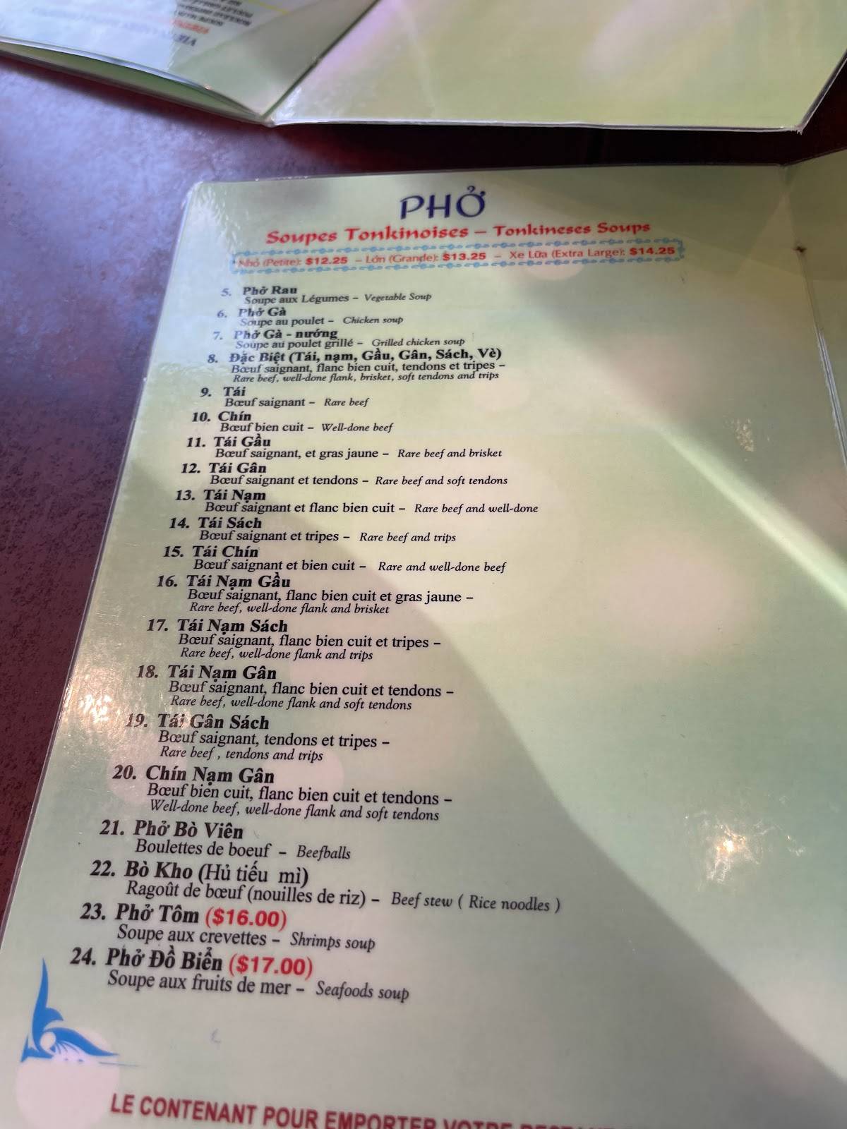 Menu au Restaurant Pho Ngon, Montréal, Boul Crémazie E