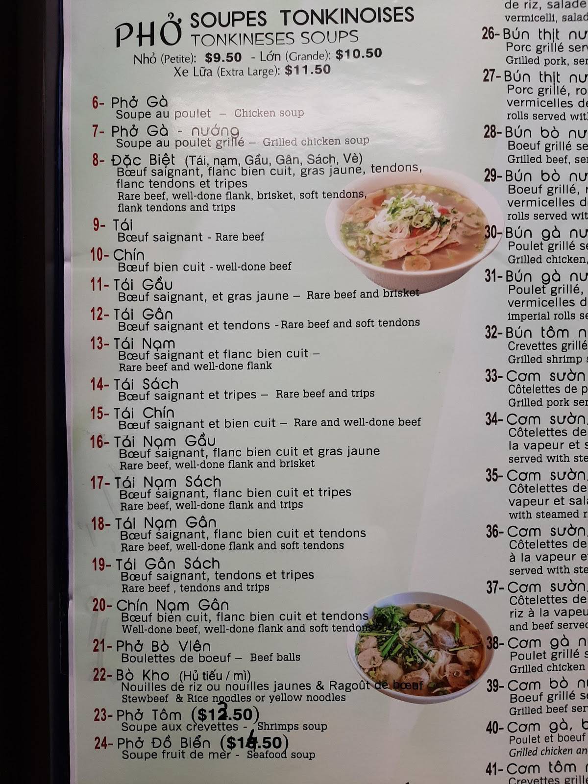 Menu au Restaurant Pho Ngon, Montréal, Boul Crémazie E
