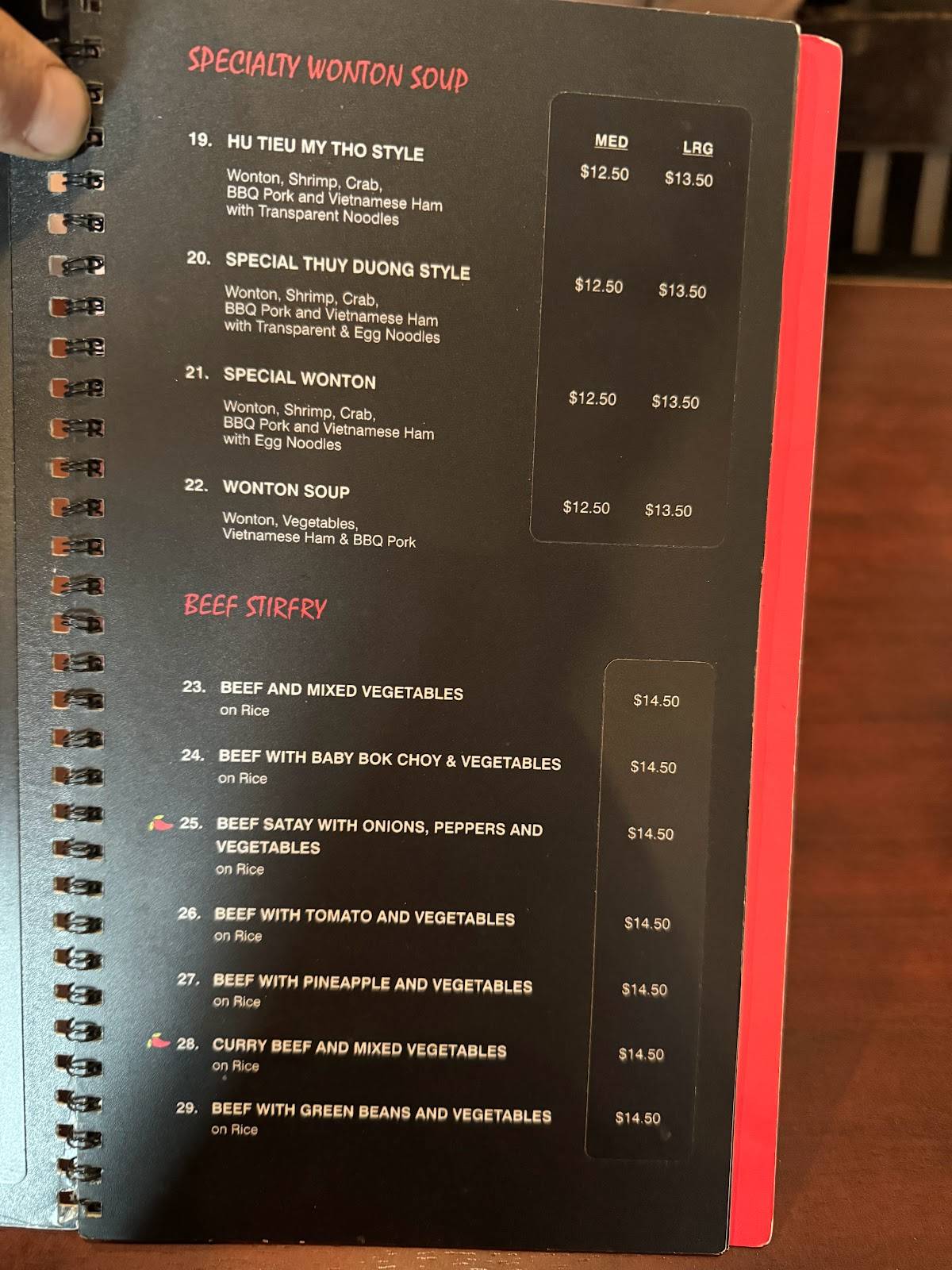 Menu at Pho Thuy Duong Restaurant, Red Deer