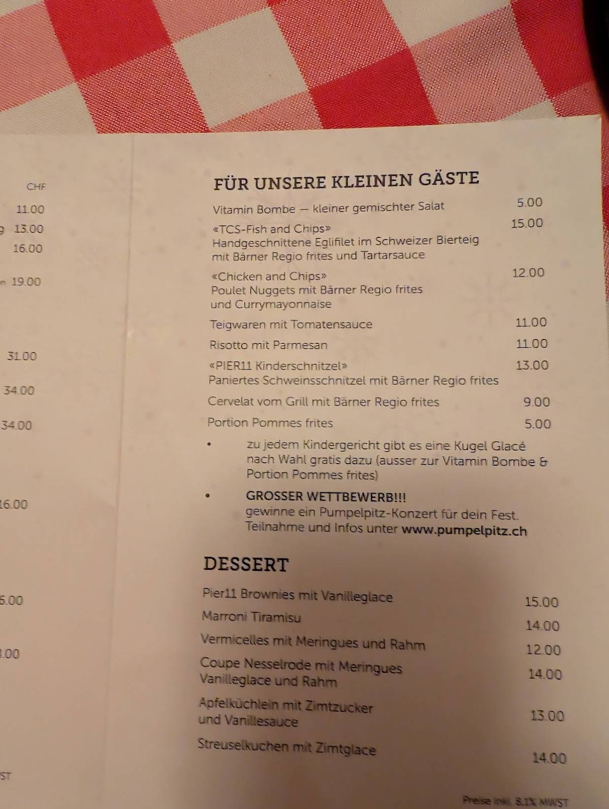 Speisekarte von Restaurant Pier 11, Solothurn