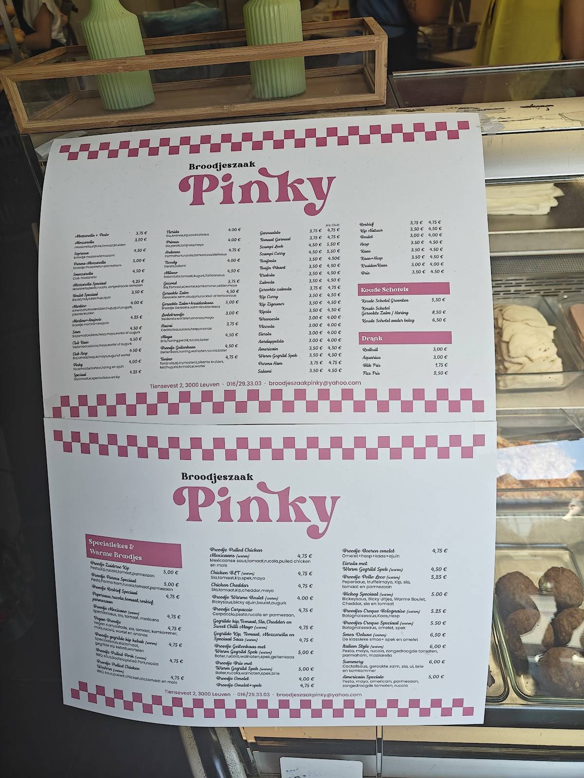 Menu at Pinky, Leuven
