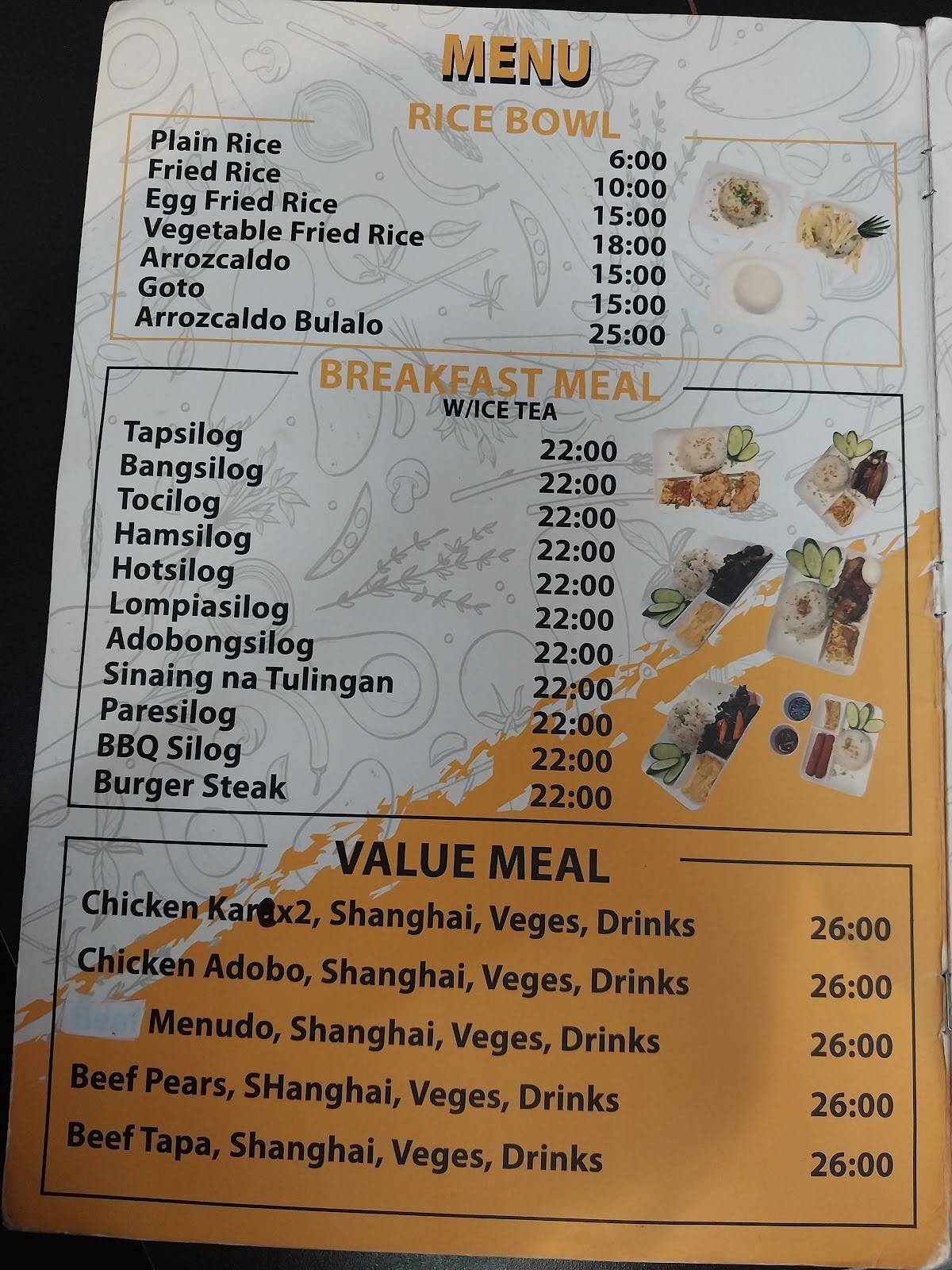 Menu at Pinoy Zone Restaurant, Abu Dhabi